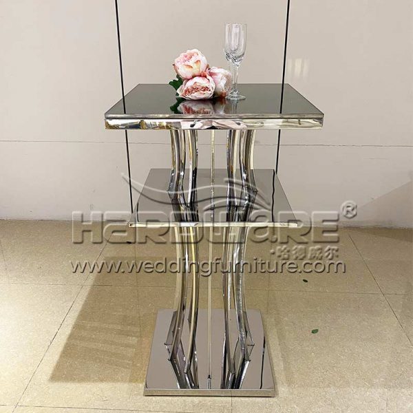 Bar Table Square Shape Silver Metal Stainless Steel