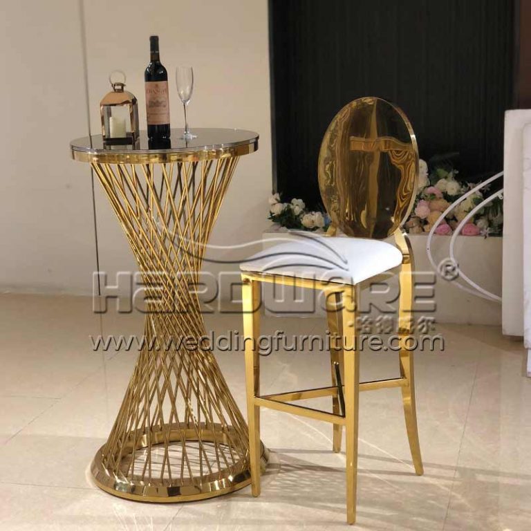 Leather Bar Stool with Golden Round Back - Wedding Furniture