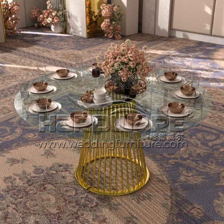 Round glass dining table for luxury wedding