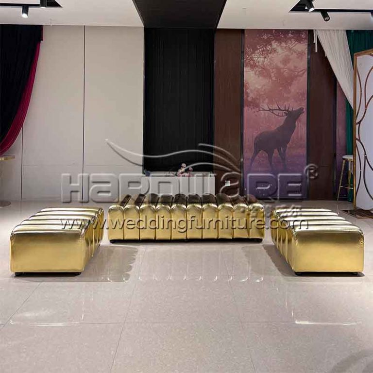 Wedding stage sofa set luxury golden leather settee