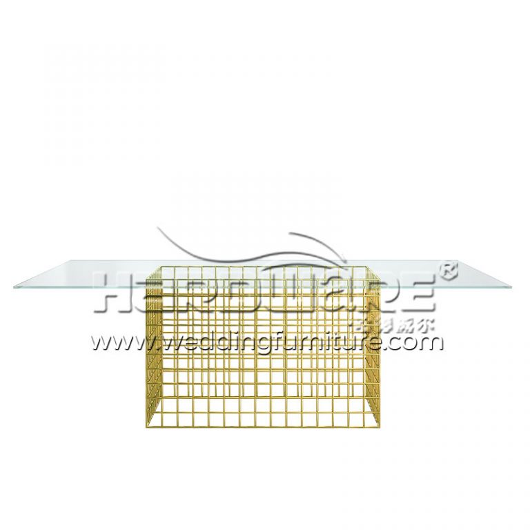 Gold Dining Table With Rectangle Mirror Glass Tabletop