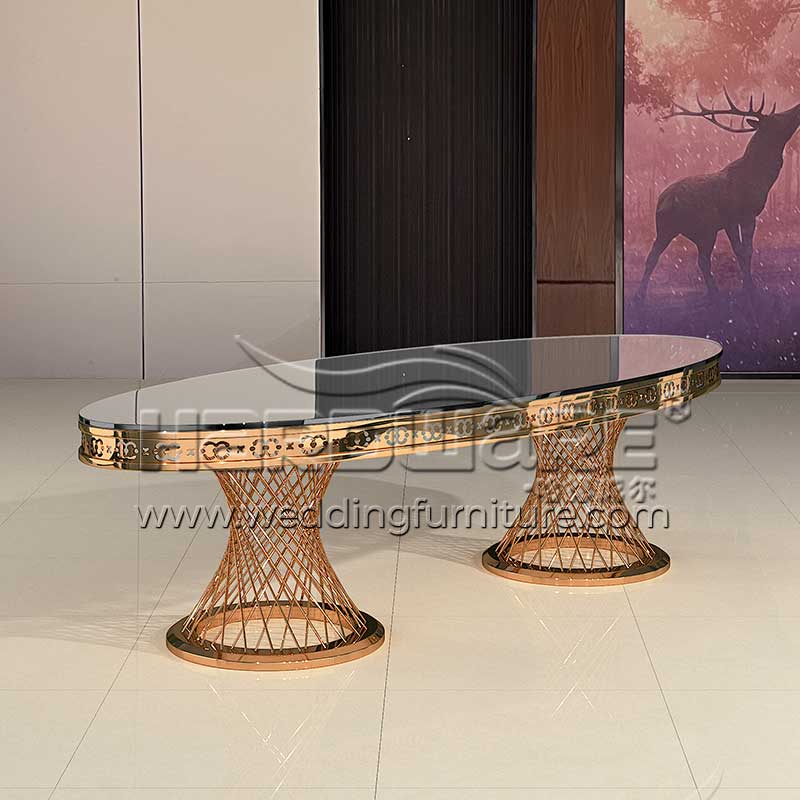Catering Buffet Table Oval Mirror Glass Tabletop