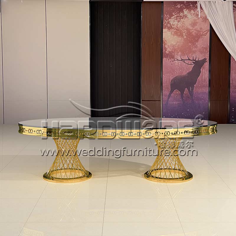 Catering Buffet Table Oval Mirror Glass Tabletop