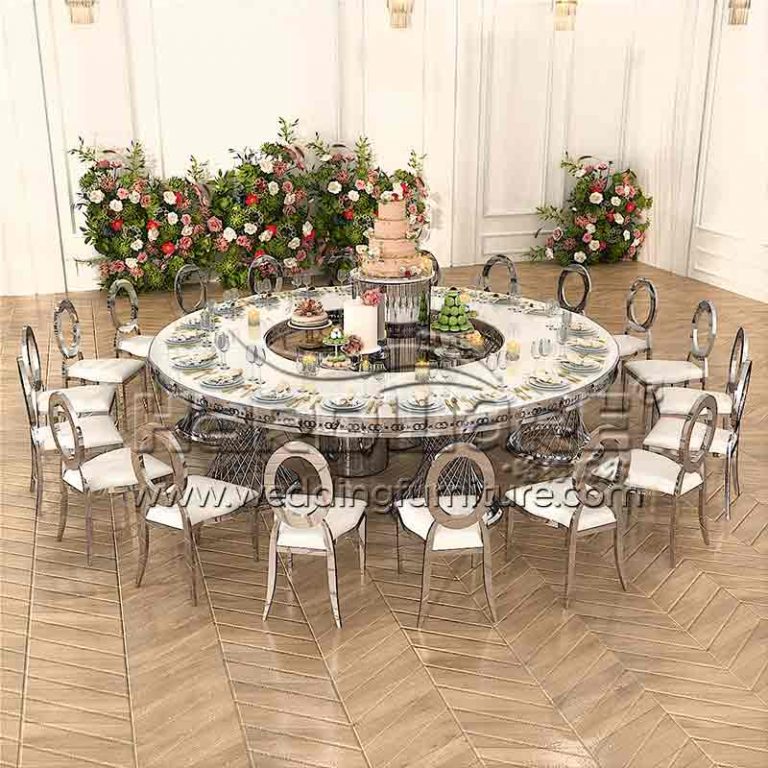 Round Dining Table Set Nest Base In Silver