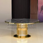 Contemporary Round Dining Table Gold Cylinder Steel Base