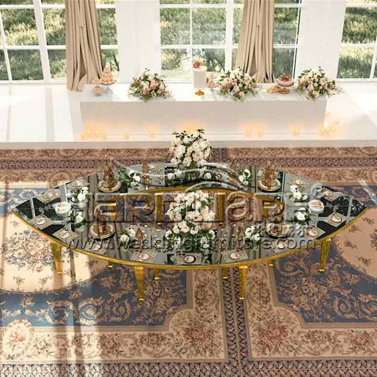 Gold Stainless Steel Event Table Two In One Half Moon Shape
