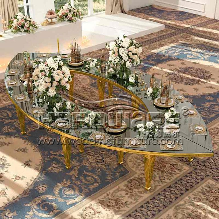 Gold Stainless Steel Event Table Two In One Half Moon Shape