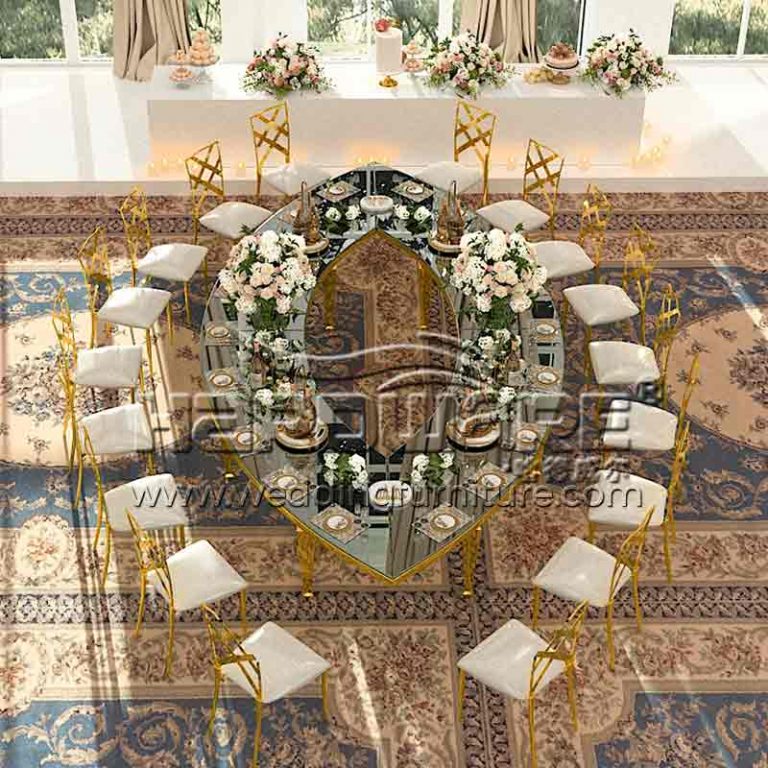 Gold Stainless Steel Event Table Two In One Half Moon Shape