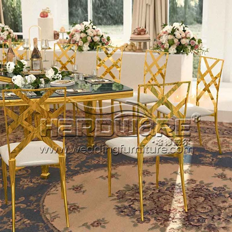 Gold Stainless Steel Event Table Two In One Half Moon Shape
