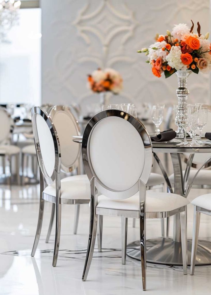 Elevate West Coast Wedding Venue with Stainless Steel Chairs
